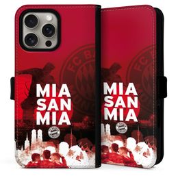 DeinDesign iPhone 16 Pro Handy Klapph&uuml;lle Handyh&uuml;lle aus Kunst Leder schwarz Flip Case Mia San Mia Fcb Fc Bayern M&uuml;nchen Sideflip mit Lasche