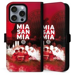 DeinDesign iPhone 16 Pro Max Handy Klapph&uuml;lle Handyh&uuml;lle aus Kunst Leder schwarz Flip Case Mia San Mia Fcb Fc Bayern M&uuml;nchen Sideflip mit Lasche