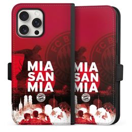 DeinDesign iPhone 15 Pro Max Handy Klapph&uuml;lle Handyh&uuml;lle aus Kunst Leder schwarz Flip Case Mia San Mia Fcb Fc Bayern M&uuml;nchen Sideflip mit Lasche