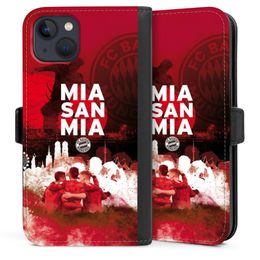 DeinDesign iPhone 13 Handy Klapph&uuml;lle Handyh&uuml;lle aus Kunst Leder schwarz Flip Case Mia San Mia Fcb Fc Bayern M&uuml;nchen Sideflip mit Lasche