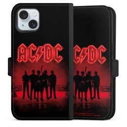 DeinDesign iPhone 15 Handy Klapph&uuml;lle Handyh&uuml;lle aus Kunst Leder schwarz Flip Case Band Acdc Official Licensed Product Sideflip mit Lasche