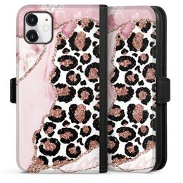 DeinDesign iPhone 11 Handy Klapph&uuml;lle Handyh&uuml;lle aus Kunst Leder schwarz Flip Case Leopard Glitzer Marble Sideflip mit Lasche