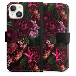 DeinDesign iPhone 14 Handy Klapph&uuml;lle Handyh&uuml;lle aus Kunst Leder schwarz Flip Case Flowers Blossom Rose Sideflip mit Lasche