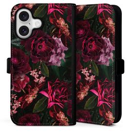 DeinDesign iPhone 16 Handy Klapph&uuml;lle Handyh&uuml;lle aus Kunst Leder schwarz Flip Case Flowers Blossom Rose Sideflip mit Lasche