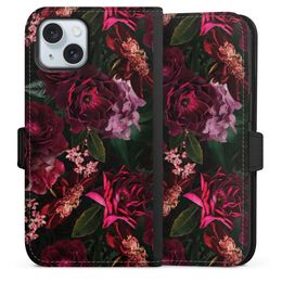 DeinDesign iPhone 15 Handy Klapph&uuml;lle Handyh&uuml;lle aus Kunst Leder schwarz Flip Case Flowers Blossom Rose Sideflip mit Lasche
