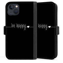 DeinDesign iPhone 13 Handy Klapph&uuml;lle Handyh&uuml;lle aus Kunst Leder schwarz Flip Case Happiness Statement Sayings Sideflip mit Lasche