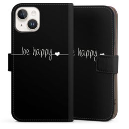 DeinDesign iPhone 14 Handy Klapph&uuml;lle Handyh&uuml;lle aus Kunst Leder schwarz Flip Case Happiness Statement Sayings Sideflip mit Lasche