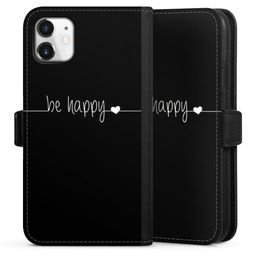 DeinDesign iPhone 11 Handy Klapph&uuml;lle Handyh&uuml;lle aus Kunst Leder schwarz Flip Case Happiness Statement Sayings Sideflip mit Lasche