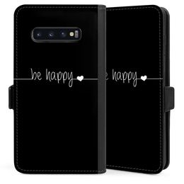 DeinDesign Galaxy S10 Plus Handy Klapph&uuml;lle Handyh&uuml;lle aus Kunst Leder schwarz Flip Case Happiness Statement Sayings Sideflip mit Lasche