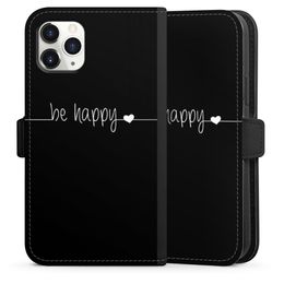 DeinDesign iPhone 11 Pro Handy Klapph&uuml;lle Handyh&uuml;lle aus Kunst Leder schwarz Flip Case Happiness Statement Sayings Sideflip mit Lasche