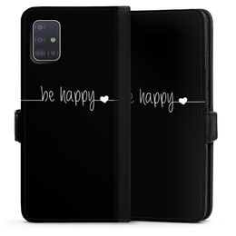 DeinDesign Galaxy A51 Handy Klapph&uuml;lle Handyh&uuml;lle aus Kunst Leder schwarz Flip Case Happiness Statement Sayings Sideflip mit Lasche