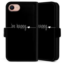 DeinDesign iPhone 16e Handy Klapph&uuml;lle Handyh&uuml;lle aus Kunst Leder schwarz Flip Case Happiness Statement Sayings Sideflip mit Lasche