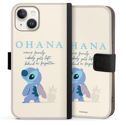 DeinDesign iPhone 14 Handy Klapph&uuml;lle Handyh&uuml;lle aus Kunst Leder schwarz Flip Case Lilo & Stitch Disney Official Licensed Product Sideflip mit Lasche