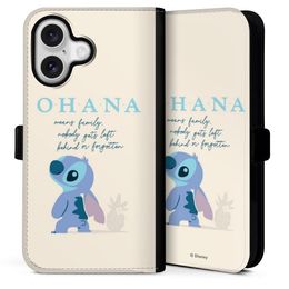 DeinDesign iPhone 16 Handy Klapph&uuml;lle Handyh&uuml;lle aus Kunst Leder schwarz Flip Case Lilo & Stitch Disney Official Licensed Product Sideflip mit Lasche