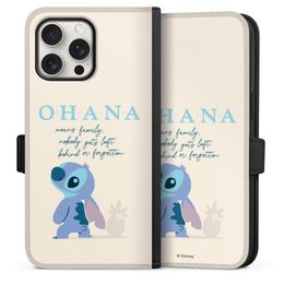 DeinDesign iPhone 15 Pro Max Handy Klapph&uuml;lle Handyh&uuml;lle aus Kunst Leder schwarz Flip Case Lilo & Stitch Disney Official Licensed Product Sideflip mit Lasche