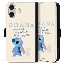 DeinDesign iPhone 16 Plus Handy Klapph&uuml;lle Handyh&uuml;lle aus Kunst Leder schwarz Flip Case Lilo & Stitch Disney Official Licensed Product Sideflip mit Lasche
