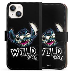DeinDesign iPhone 14 Handy Klapph&uuml;lle Handyh&uuml;lle aus Kunst Leder schwarz Flip Case Lilo & Stitch Disney Official Licensed Product Sideflip mit Lasche