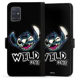 DeinDesign Galaxy A51 Handy Klapph&uuml;lle Handyh&uuml;lle aus Kunst Leder schwarz Flip Case Lilo & Stitch Disney Official Licensed Product Sideflip mit Lasche