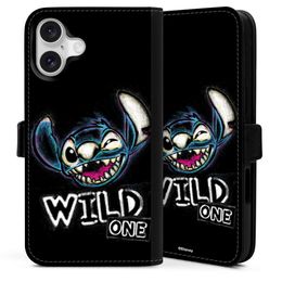 DeinDesign iPhone 16 Plus Handy Klapph&uuml;lle Handyh&uuml;lle aus Kunst Leder schwarz Flip Case Lilo & Stitch Disney Official Licensed Product Sideflip mit Lasche