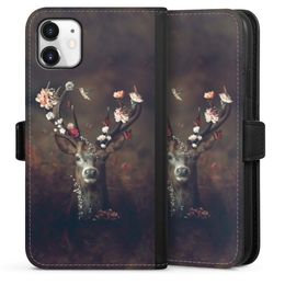 DeinDesign iPhone 11 Handy Klapph&uuml;lle Handyh&uuml;lle aus Kunst Leder schwarz Flip Case Reindeer Flowers Rehe Sideflip mit Lasche