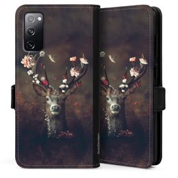 DeinDesign Galaxy S20 Handy Klapph&uuml;lle Handyh&uuml;lle aus Kunst Leder schwarz Flip Case Rehe Reindeer Flowers Sideflip mit Lasche