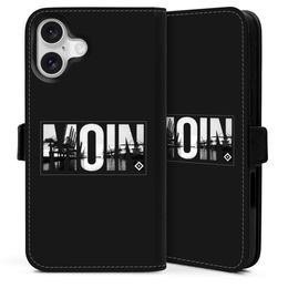 DeinDesign iPhone 16 Plus Handy Klapph&uuml;lle Handyh&uuml;lle aus Kunst Leder schwarz Flip Case Hamburger Sv Hsv Official Licensed Product Sideflip mit Lasche