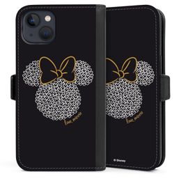 DeinDesign iPhone 13 Handy Klapph&uuml;lle Handyh&uuml;lle aus Kunst Leder schwarz Flip Case Minnie Mouse Muster Disney Sideflip mit Lasche