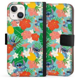 DeinDesign iPhone 14 Handy Klapph&uuml;lle Handyh&uuml;lle aus Kunst Leder schwarz Flip Case Lilo & Stitch Movie Disney Sideflip mit Lasche