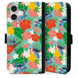 DeinDesign iPhone 16 Plus Handy Klapph&uuml;lle Handyh&uuml;lle aus Kunst Leder schwarz Flip Case Lilo & Stitch Movie Disney Sideflip mit Lasche