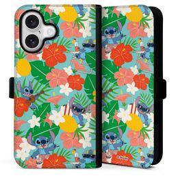 DeinDesign iPhone 16 Handy Klapph&uuml;lle Handyh&uuml;lle aus Kunst Leder schwarz Flip Case Lilo & Stitch Movie Disney Sideflip mit Lasche