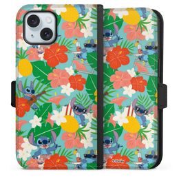 DeinDesign iPhone 15 Handy Klapph&uuml;lle Handyh&uuml;lle aus Kunst Leder schwarz Flip Case Lilo & Stitch Movie Disney Sideflip mit Lasche