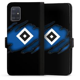 DeinDesign Galaxy A51 Handy Klapph&uuml;lle Handyh&uuml;lle aus Kunst Leder schwarz Flip Case Official Licensed Product Hsv Hamburger Sv Sideflip mit Lasche