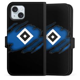 DeinDesign iPhone 15 Handy Klapph&uuml;lle Handyh&uuml;lle aus Kunst Leder schwarz Flip Case Official Licensed Product Hsv Hamburger Sv Sideflip mit Lasche