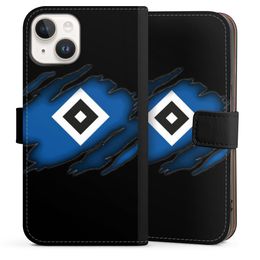 DeinDesign iPhone 14 Handy Klapph&uuml;lle Handyh&uuml;lle aus Kunst Leder schwarz Flip Case Official Licensed Product Hsv Hamburger Sv Sideflip mit Lasche
