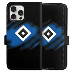 DeinDesign iPhone 15 Pro Max Handy Klapph&uuml;lle Handyh&uuml;lle aus Kunst Leder schwarz Flip Case Official Licensed Product Hsv Hamburger Sv Sideflip mit Lasche