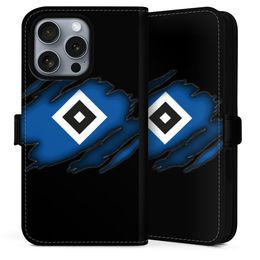 DeinDesign iPhone 16 Pro Max Handy Klapph&uuml;lle Handyh&uuml;lle aus Kunst Leder schwarz Flip Case Official Licensed Product Hsv Hamburger Sv Sideflip mit Lasche