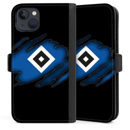 DeinDesign iPhone 13 Handy Klapph&uuml;lle Handyh&uuml;lle aus Kunst Leder schwarz Flip Case Official Licensed Product Hsv Hamburger Sv Sideflip mit Lasche