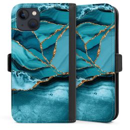 DeinDesign iPhone 13 Handy Klapph&uuml;lle Handyh&uuml;lle aus Kunst Leder schwarz Flip Case Marble Gemstone Glitzer Sideflip mit Lasche