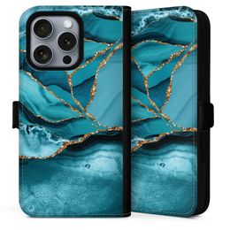 DeinDesign iPhone 16 Pro Max Handy Klapph&uuml;lle Handyh&uuml;lle aus Kunst Leder schwarz Flip Case Marble Gemstone Glitzer Sideflip mit Lasche