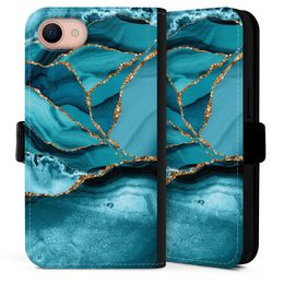 DeinDesign iPhone 16e Handy Klapph&uuml;lle Handyh&uuml;lle aus Kunst Leder schwarz Flip Case Marble Gemstone Glitzer Sideflip mit Lasche