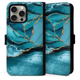 DeinDesign iPhone 16 Pro Handy Klapph&uuml;lle Handyh&uuml;lle aus Kunst Leder schwarz Flip Case Marble Gemstone Glitzer Sideflip mit Lasche