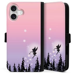 DeinDesign iPhone 16 Plus Handy Klapph&uuml;lle Handyh&uuml;lle aus Kunst Leder schwarz Flip Case Tinkerbells Official Licensed Product Disney Sideflip mit Lasche