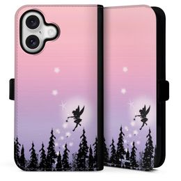 DeinDesign iPhone 16 Handy Klapph&uuml;lle Handyh&uuml;lle aus Kunst Leder schwarz Flip Case Tinkerbells Official Licensed Product Disney Sideflip mit Lasche