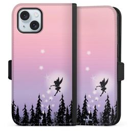 DeinDesign iPhone 15 Handy Klapph&uuml;lle Handyh&uuml;lle aus Kunst Leder schwarz Flip Case Tinkerbells Official Licensed Product Disney Sideflip mit Lasche