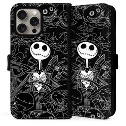 DeinDesign iPhone 16 Pro Handy Klapph&uuml;lle Handyh&uuml;lle aus Kunst Leder schwarz Flip Case Disney Nightmare Before Christmas Halloween Sideflip mit Lasche