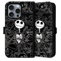 DeinDesign iPhone 16 Pro Max Handy Klapph&uuml;lle Handyh&uuml;lle aus Kunst Leder schwarz Flip Case Disney Nightmare Before Christmas Halloween Sideflip mit Lasche