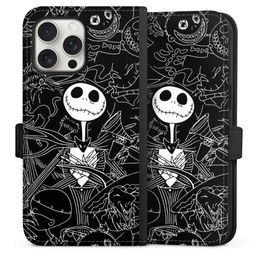 DeinDesign iPhone 15 Pro Max Handy Klapph&uuml;lle Handyh&uuml;lle aus Kunst Leder schwarz Flip Case Disney Nightmare Before Christmas Halloween Sideflip mit Lasche