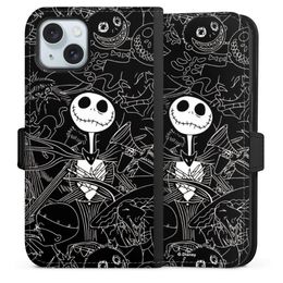 DeinDesign iPhone 15 Handy Klapph&uuml;lle Handyh&uuml;lle aus Kunst Leder schwarz Flip Case Disney Nightmare Before Christmas Halloween Sideflip mit Lasche