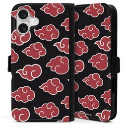 DeinDesign iPhone 16 Plus Handy Klapph&uuml;lle Handyh&uuml;lle aus Kunst Leder schwarz Flip Case Naruto Shippuden Pattern Akatsuki Sideflip mit Lasche