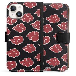 DeinDesign iPhone 14 Handy Klapph&uuml;lle Handyh&uuml;lle aus Kunst Leder schwarz Flip Case Naruto Shippuden Pattern Akatsuki Sideflip mit Lasche